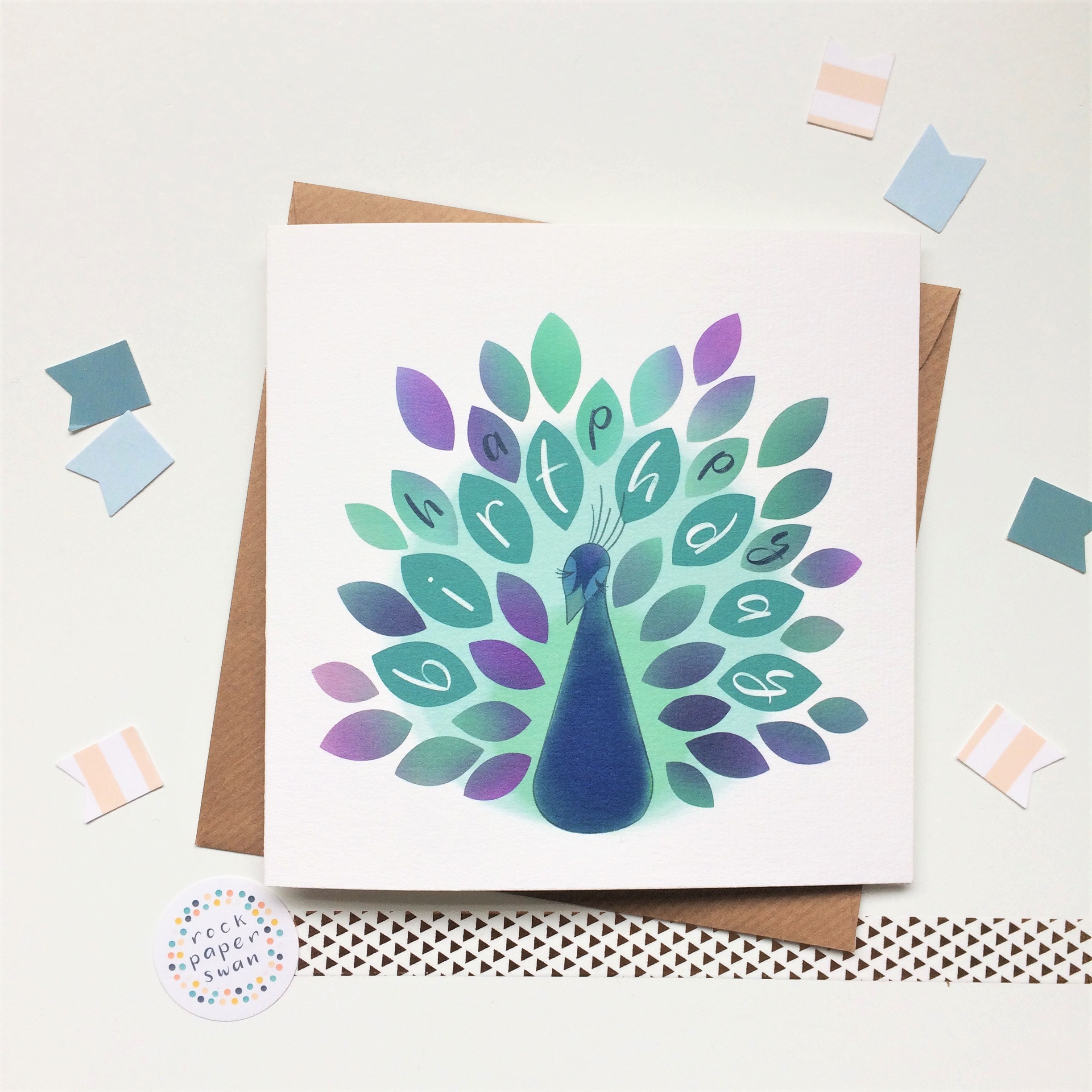 Happy Birthday Peacock Card Blue Teal and Purple | Etsy UK