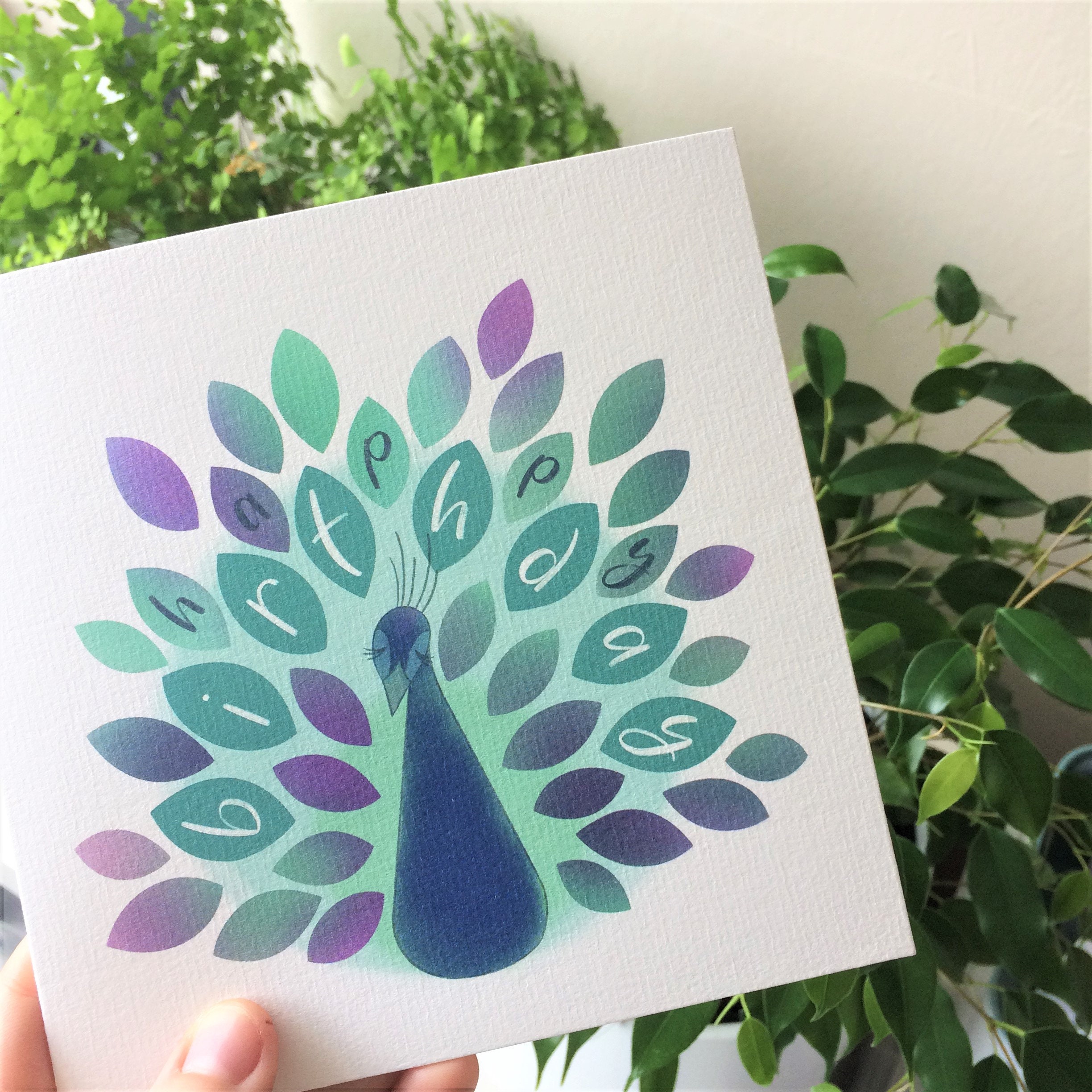 Happy Birthday Peacock Card Blue Teal and Purple | Etsy UK