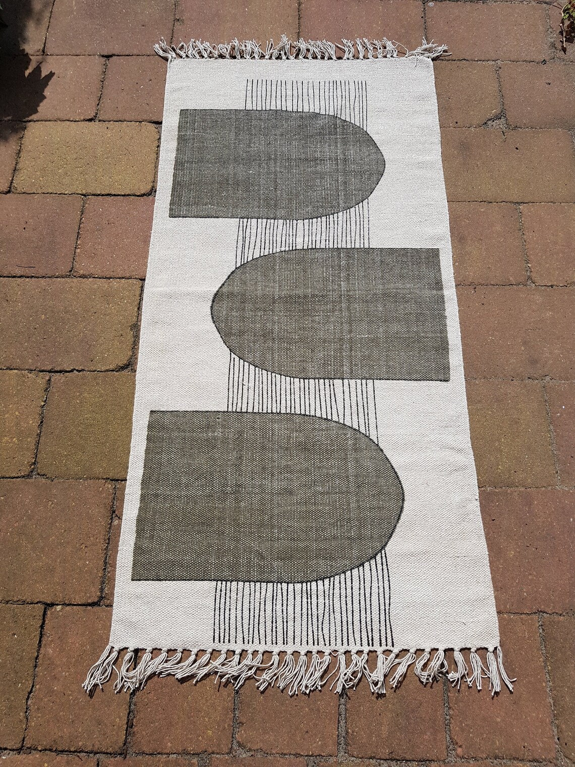 Handwoven Cotton Rug in Seventies Style Print in Gray - Etsy