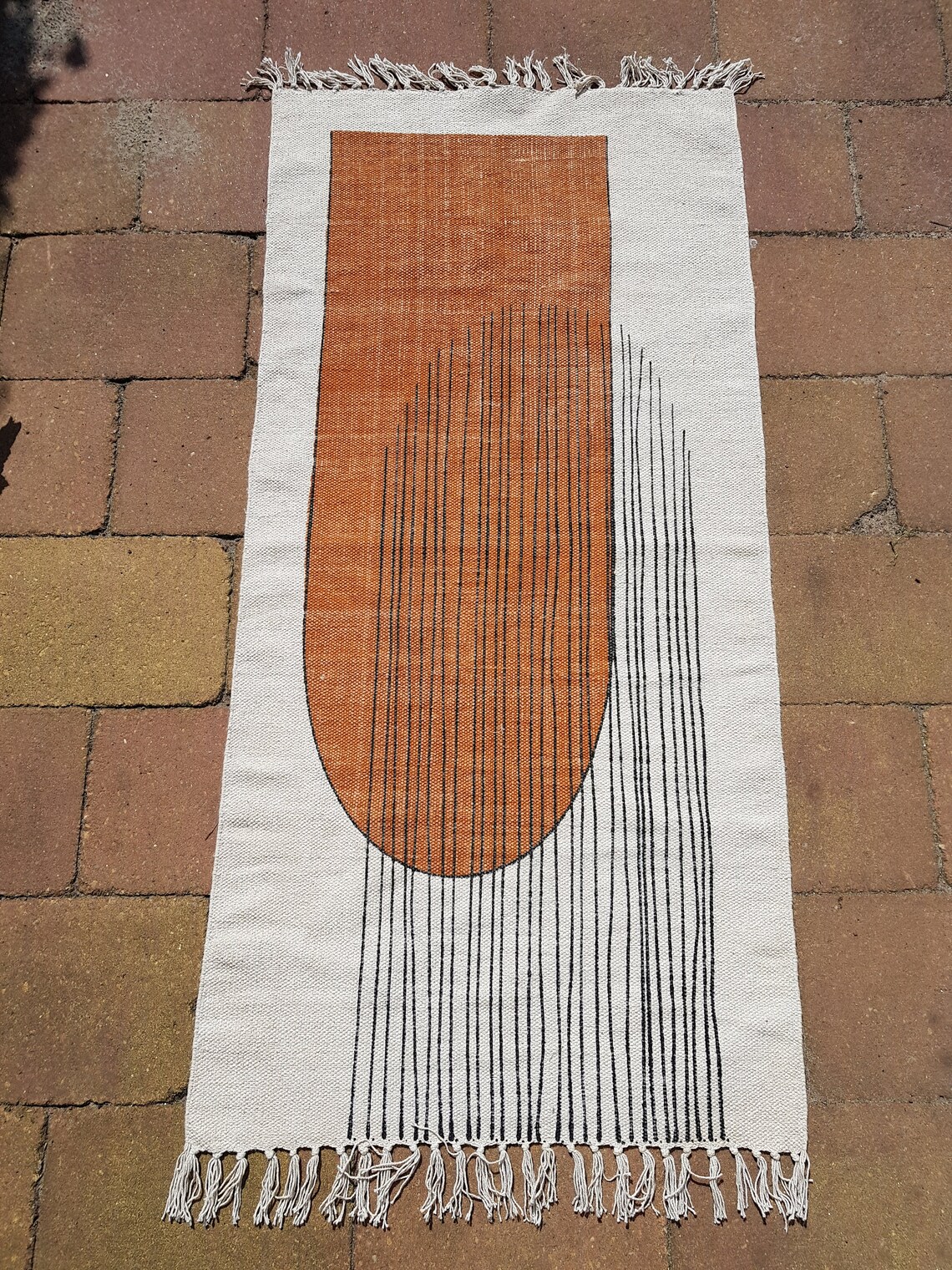 Handwoven Cotton Rug in Seventies Style Print in Gray - Etsy