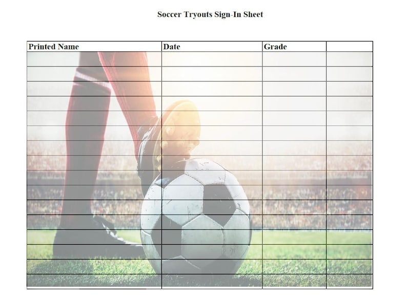 Soccer Sign in Sheet (excel) - Etsy
