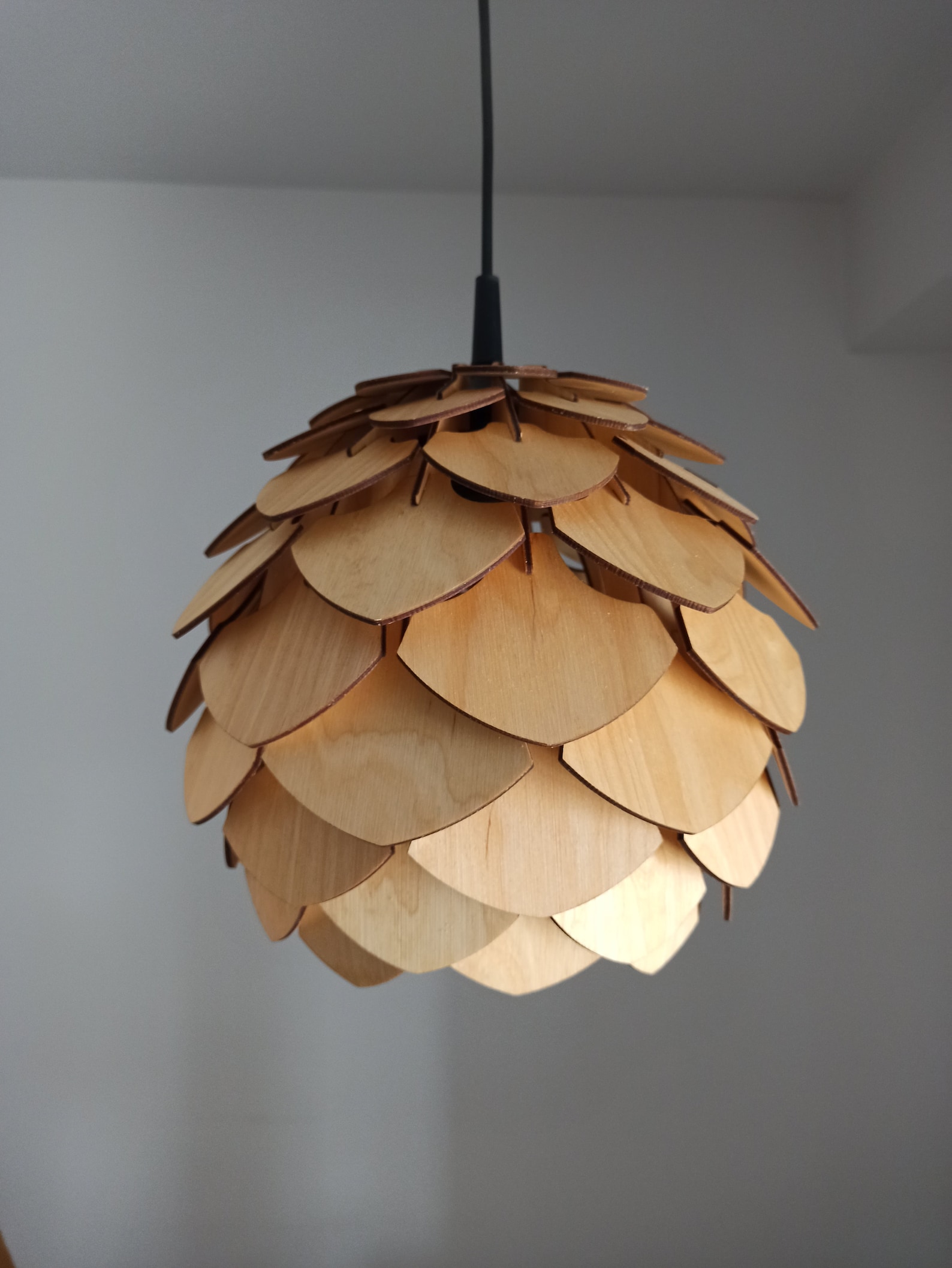 Wooden Pendant Lamp mini Pinecone / Small Wooden Lamp Shade / Unique ...