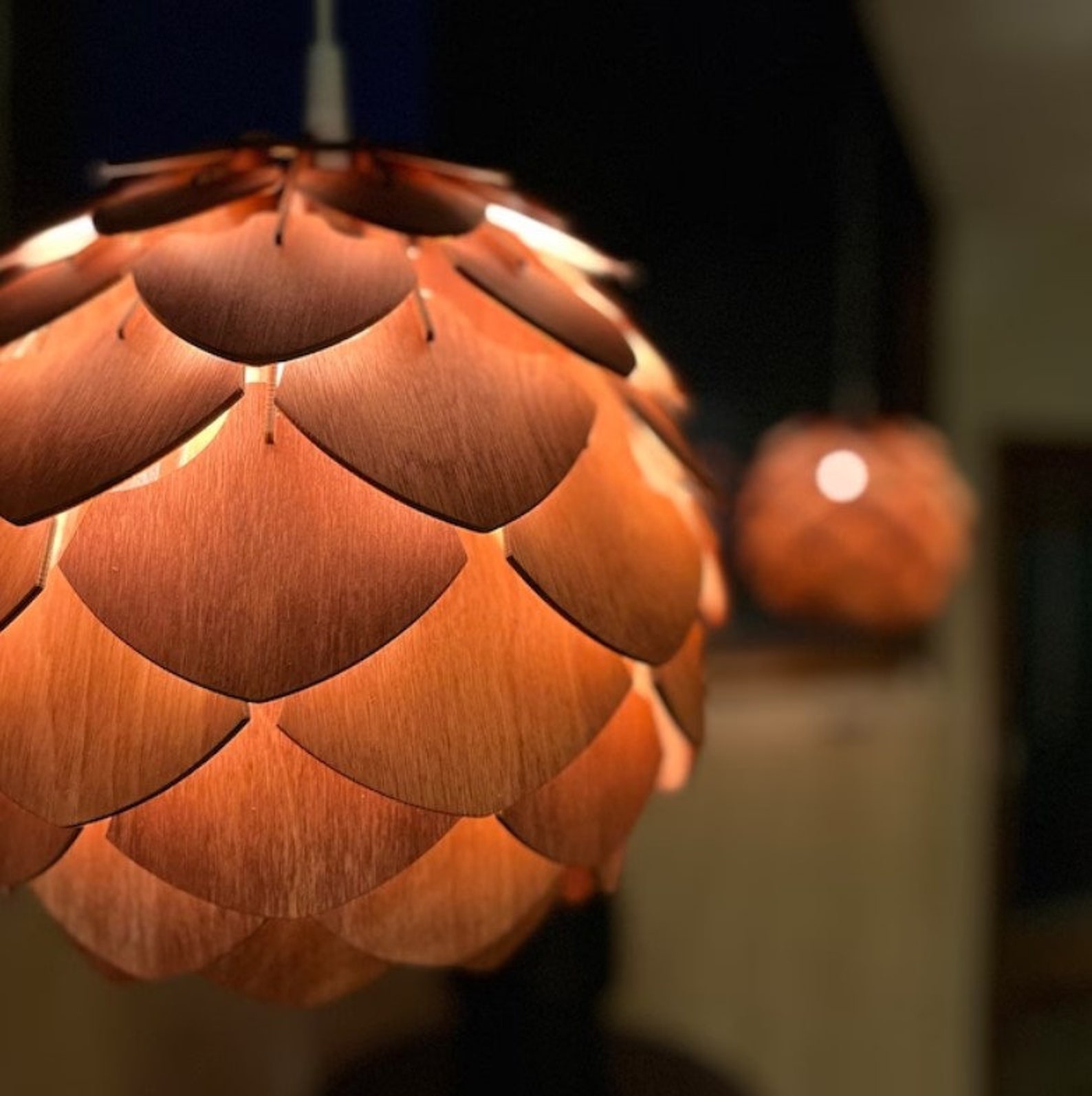 Wooden Pendant Lamp mini Pinecone / Small Wooden Lamp Shade / Unique ...