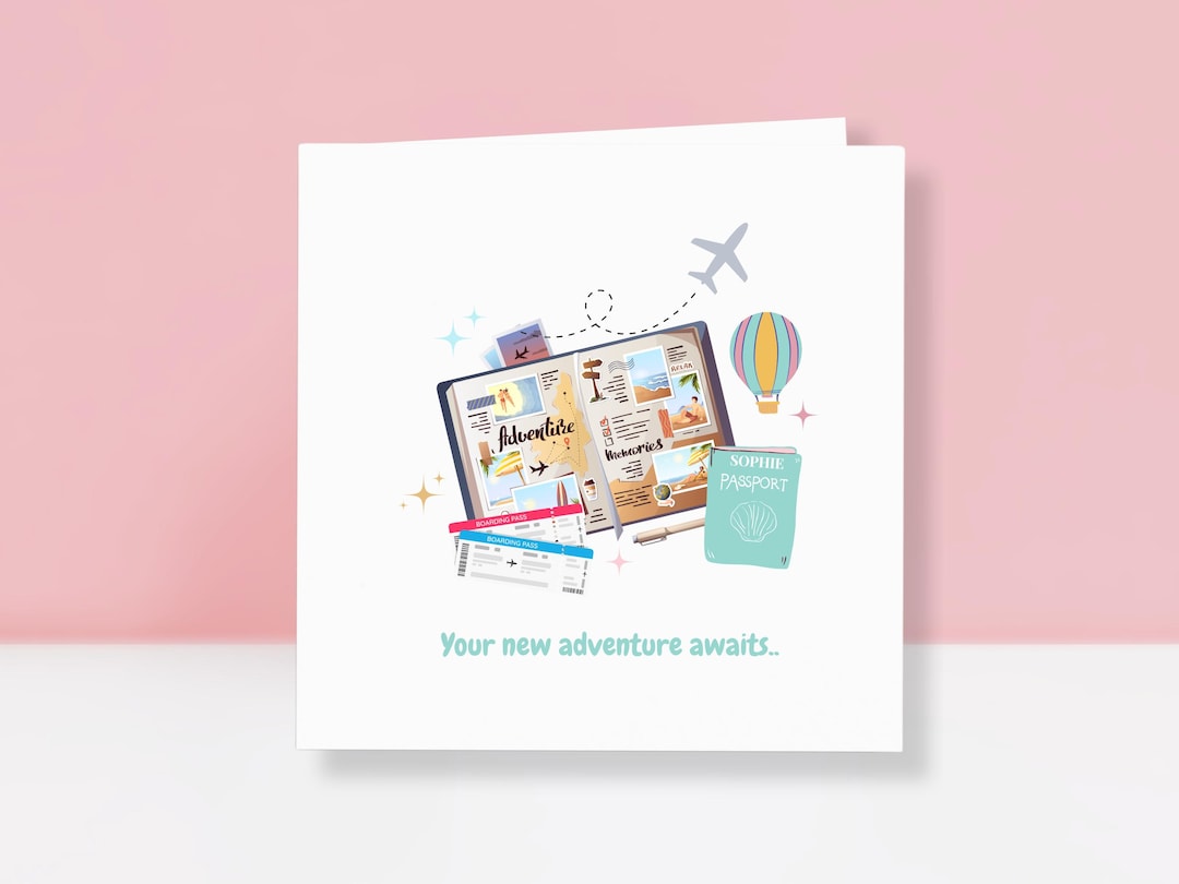 Adventure Awaits Card – Personalised Travel Greeting Card - Bon Voyage ...