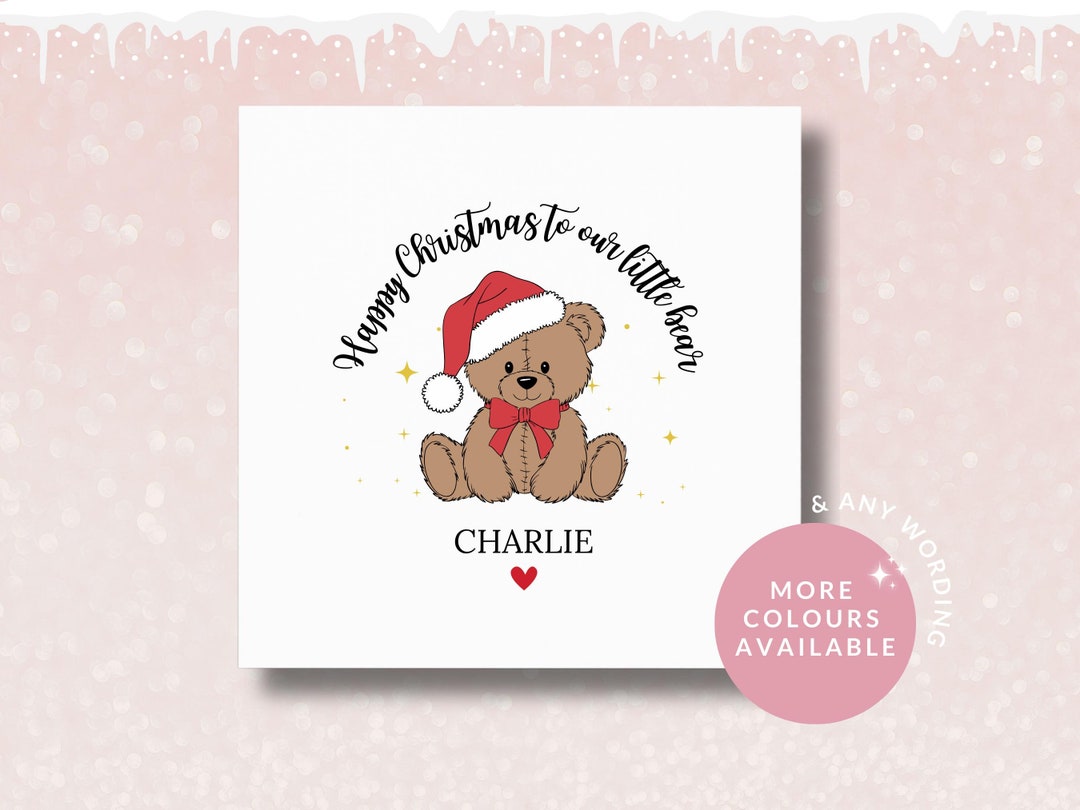 Personalised Christmas Card – Santa Hat Teddy Bear Holiday Card - Etsy