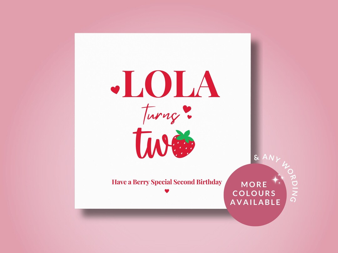 Personalised Berry Second Birthday Card, Strawberry 2nd Birthday Card ...