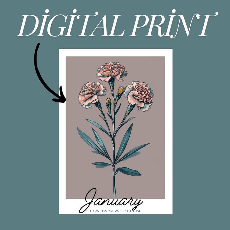 January Birth Flower Digital Print Wall Art, Printable, Pretty Flower ...