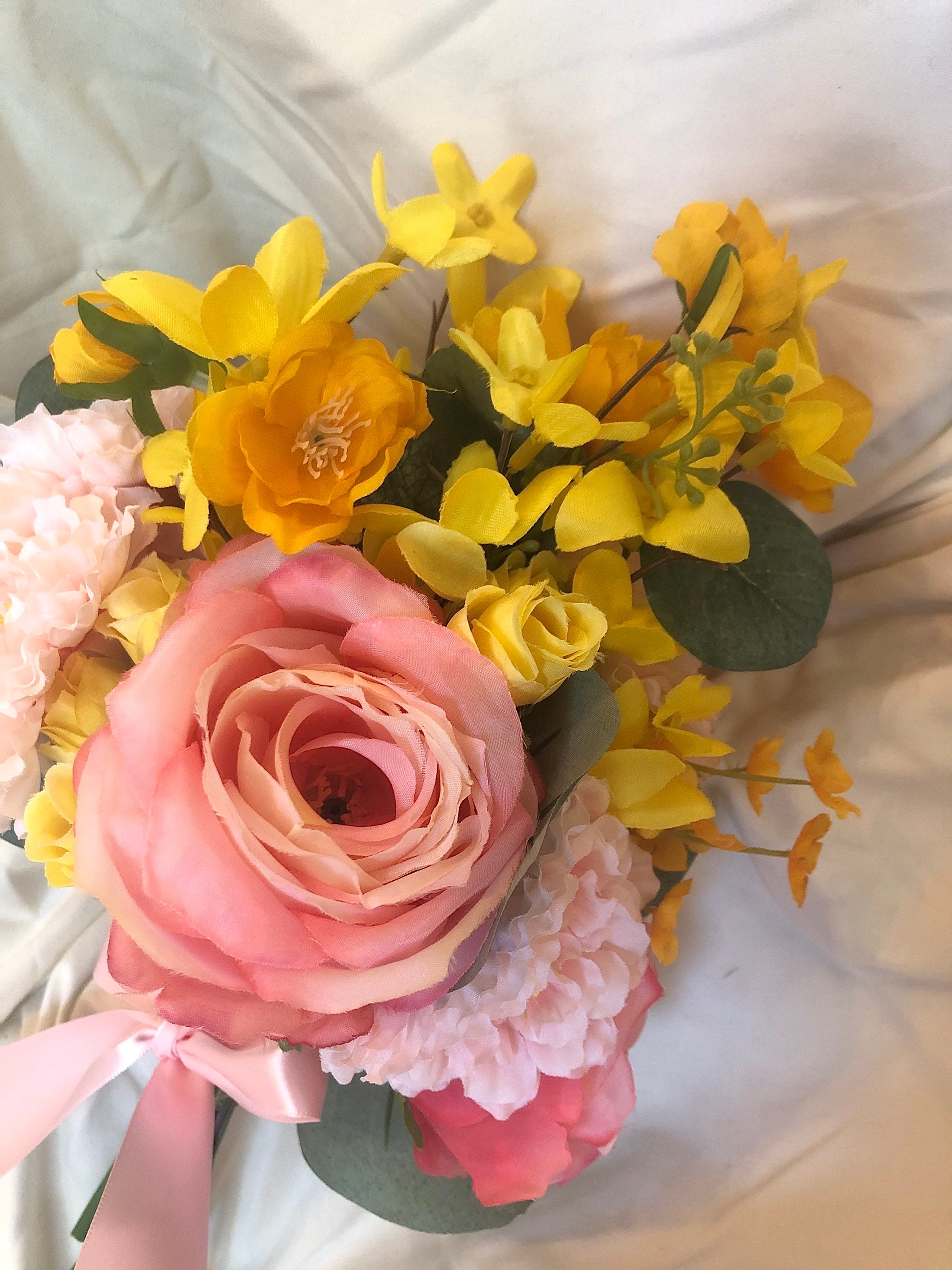 Pink and Yellow Posy-style Bouquet - Etsy
