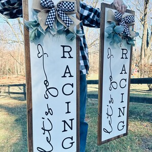 Let’s Go Racing Sign With Checkered Flag Bow | Racing Decor | Gift for ...