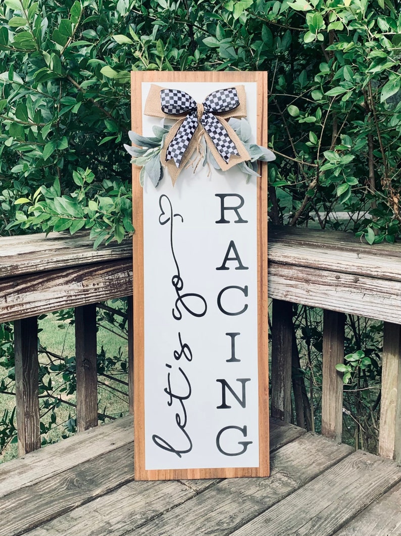 Lets Go Racing Sign With Checkered Flag Bow Racing Decor - Etsy