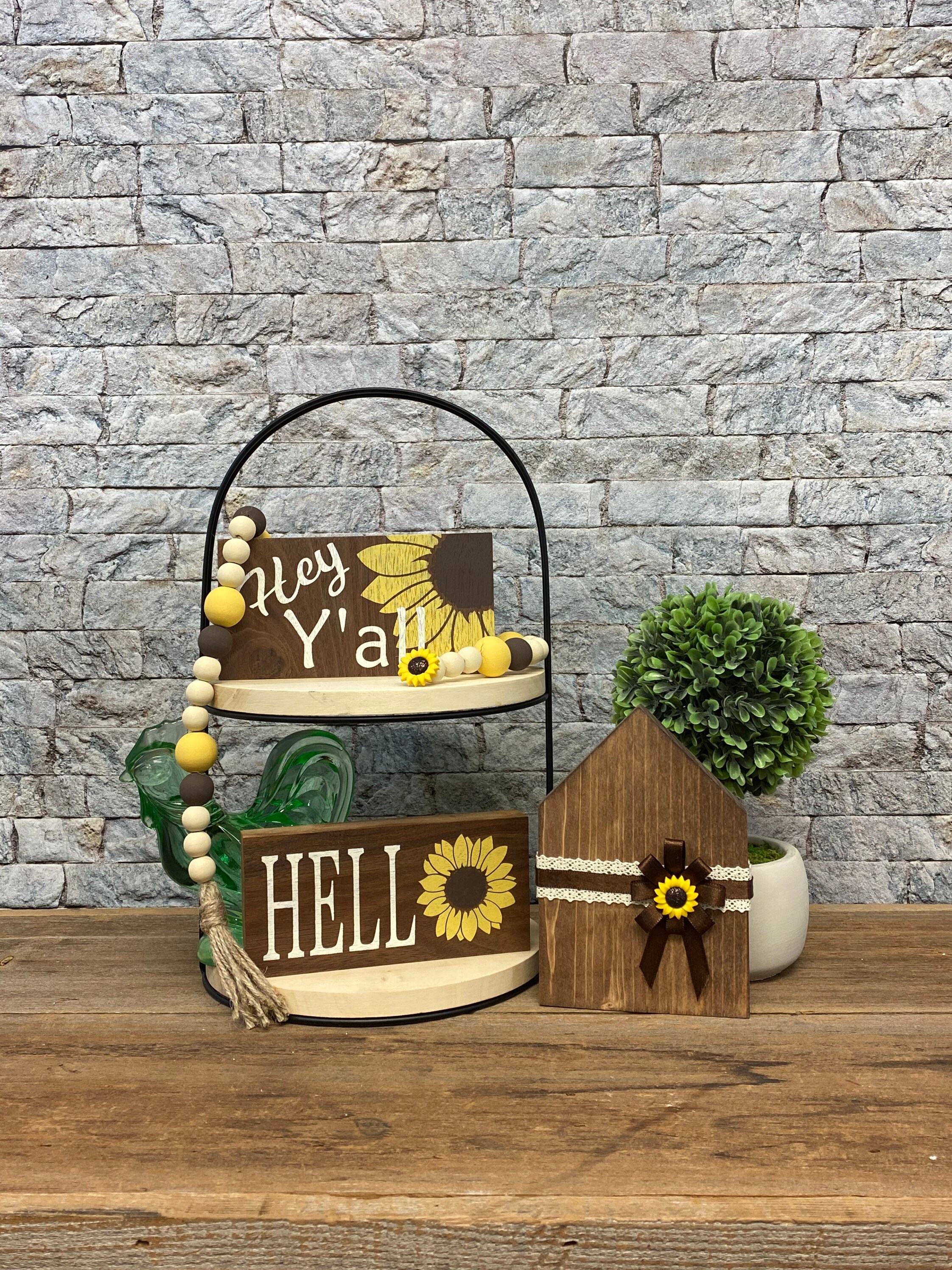 Tiered Tray Wood Signs, Sunflower Wood Sign, Hello Wood Sign, Welcome ...