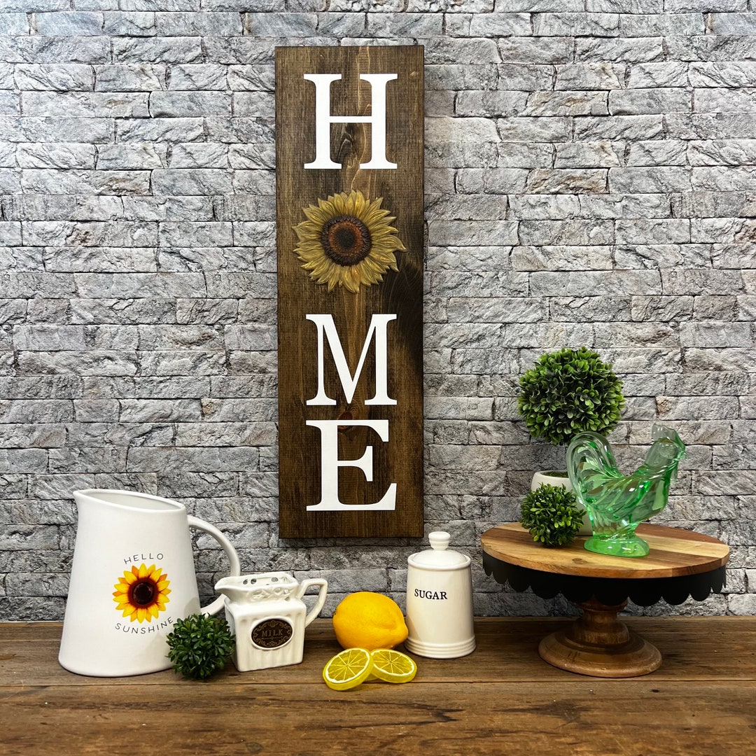 Wood 2ft Vertical Home Sign With 3D Sunflower - Etsy