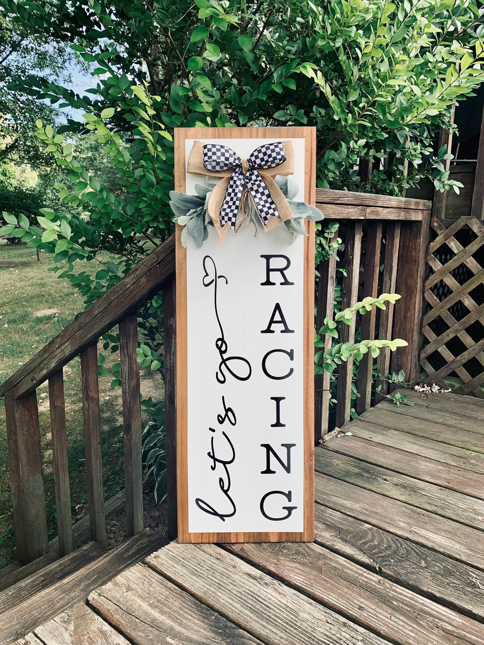 Lets Go Racing Sign With Checkered Flag Bow Racing Decor - Etsy