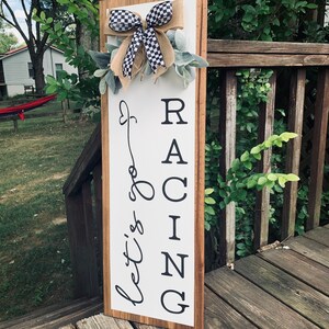 Let’s Go Racing Sign With Checkered Flag Bow | Racing Decor | Gift for ...