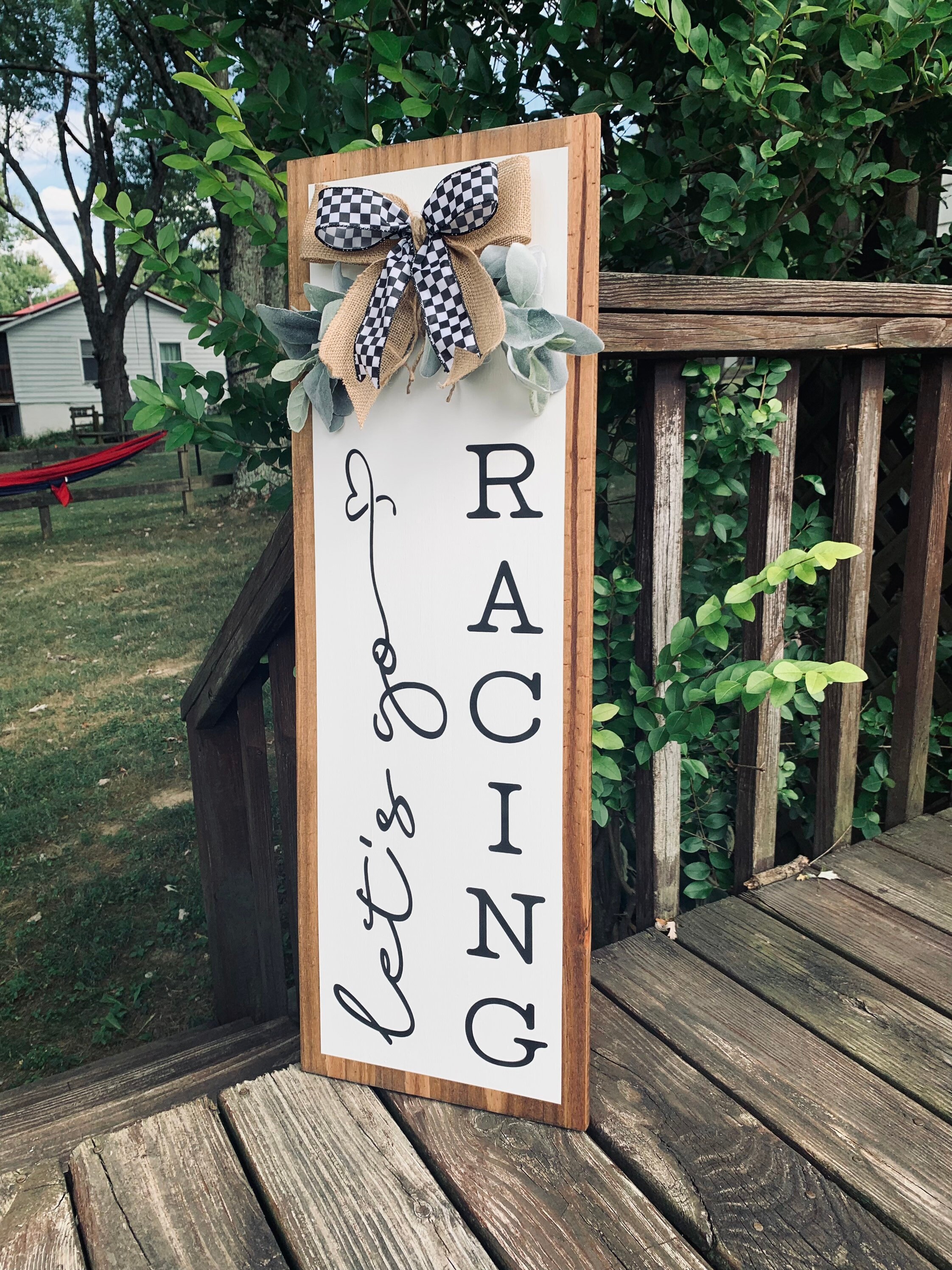Lets Go Racing Sign With Checkered Flag Bow Racing Decor - Etsy
