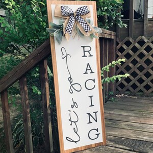Let’s Go Racing Sign With Checkered Flag Bow | Racing Decor | Gift for ...