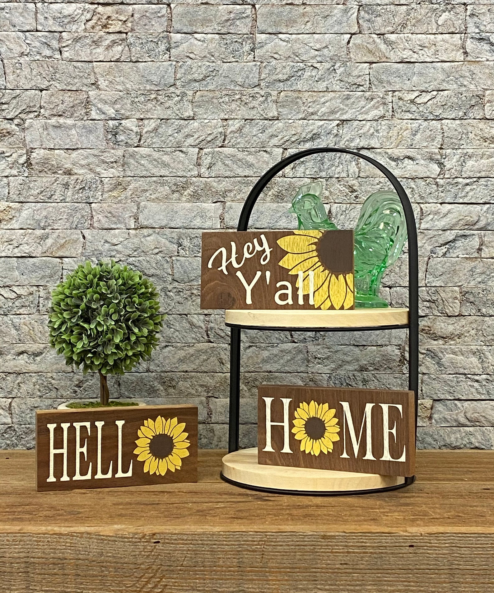 Tiered Tray Wood Signs, Sunflower Wood Sign, Hello Wood Sign, Welcome ...