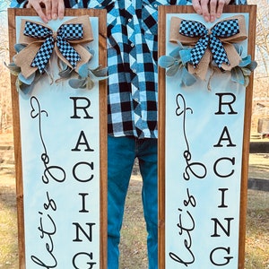 Let’s Go Racing Sign With Checkered Flag Bow | Racing Decor | Gift for ...
