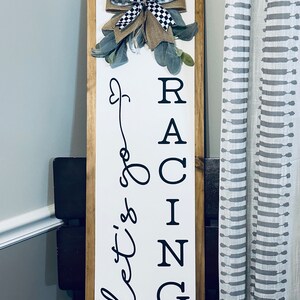 Let’s Go Racing Sign With Checkered Flag Bow | Racing Decor | Gift for ...