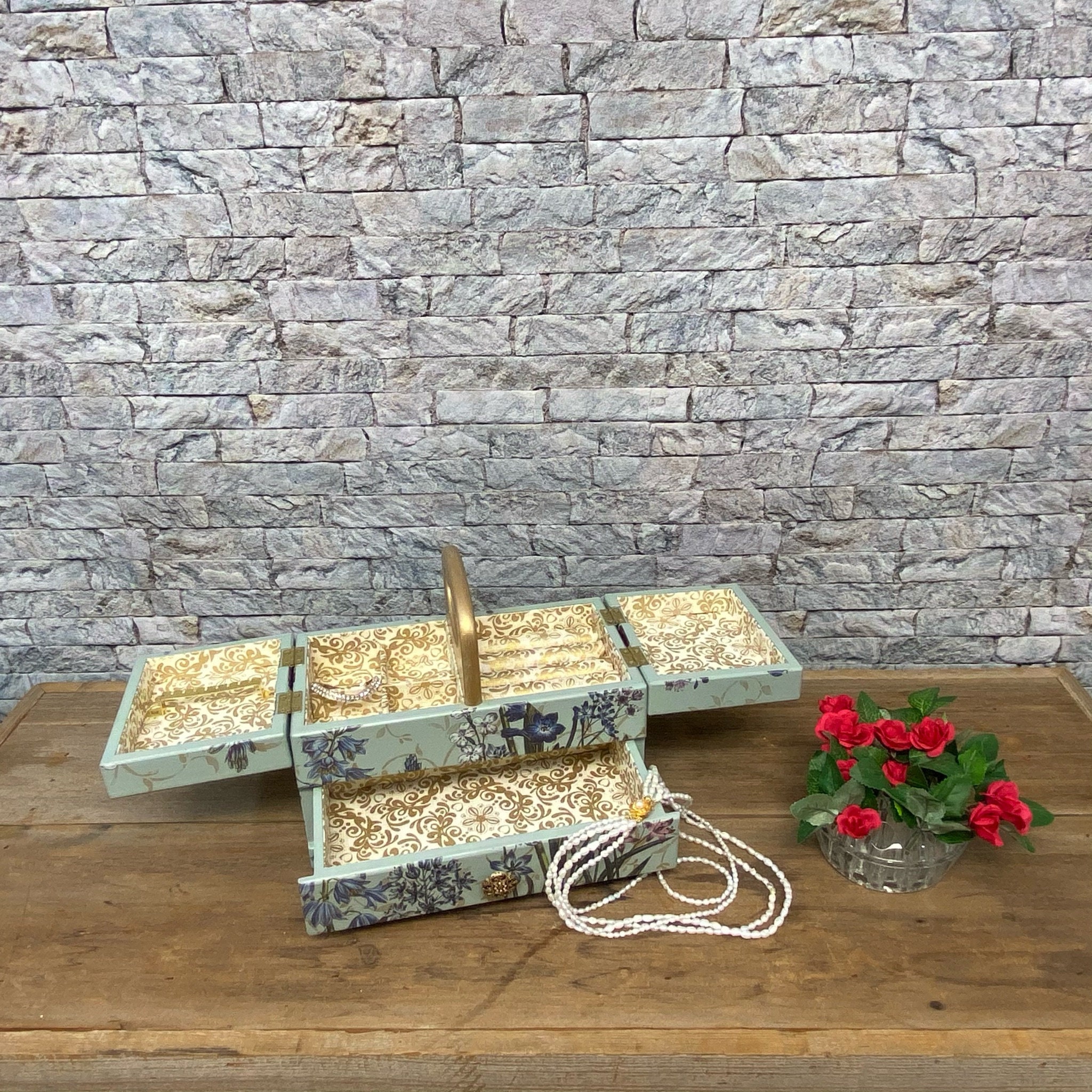 Vintage Wood Painted Floral Jewelry Box Jewelry Storage | Etsy