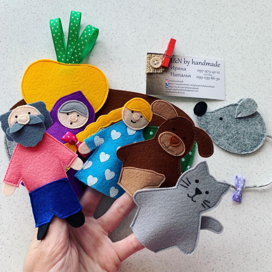 Felt finger puppets theatre Felt doll animals mitten Kolobok | Etsy