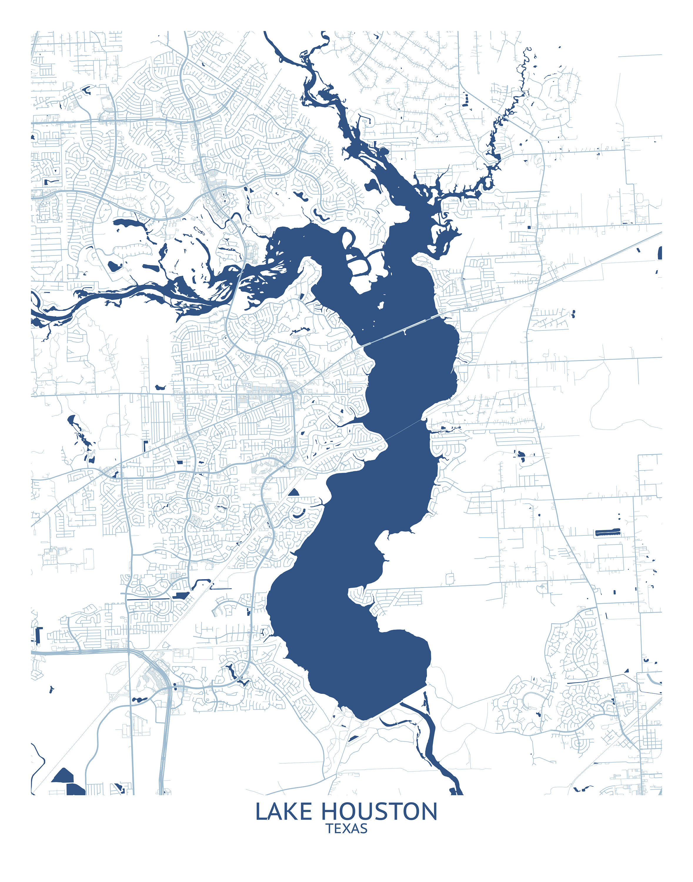 Lake Houston Texas Map - Pittsburgh Map Company - Etsy