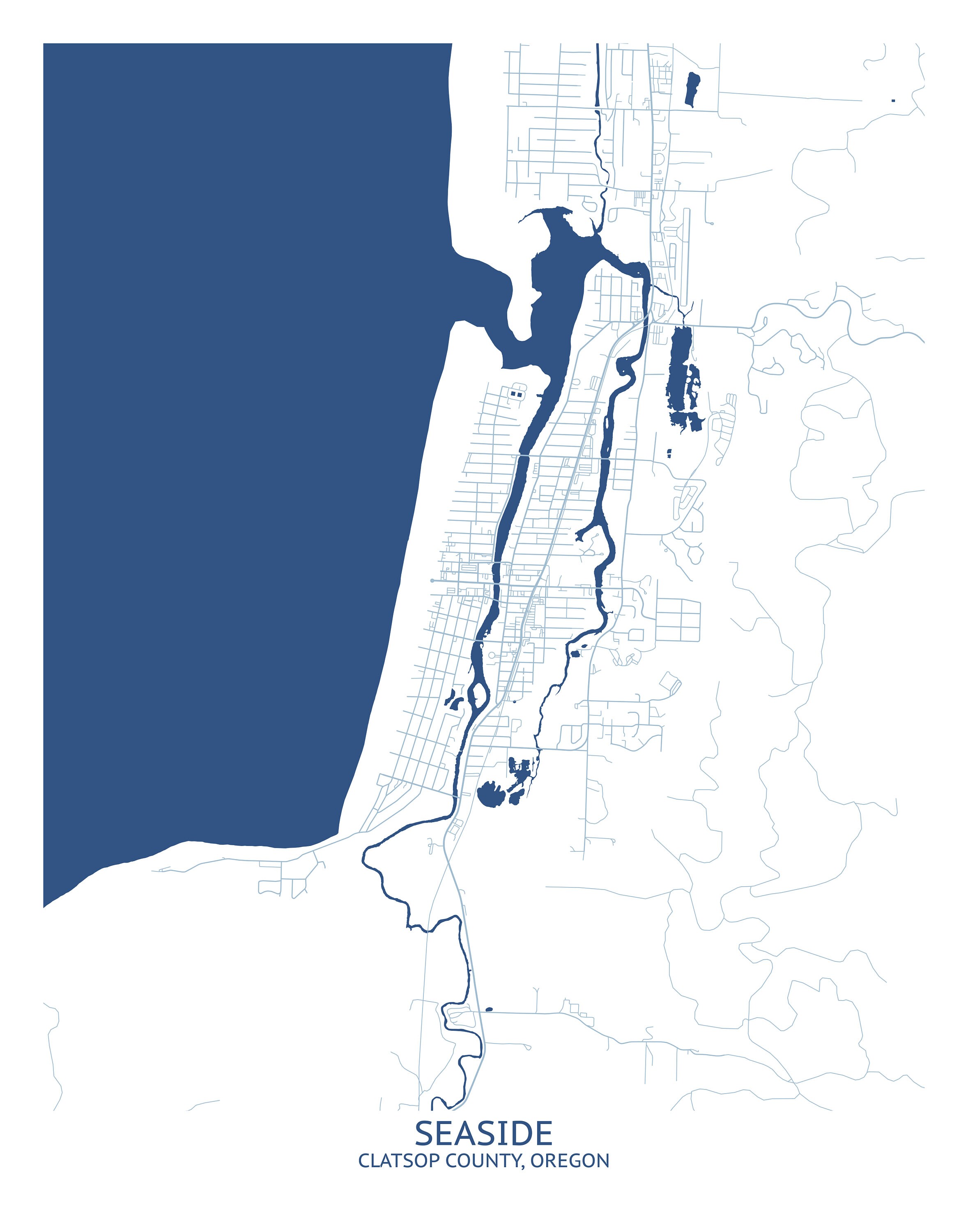 Seaside Oregon Map - Pittsburgh Map Company - Etsy