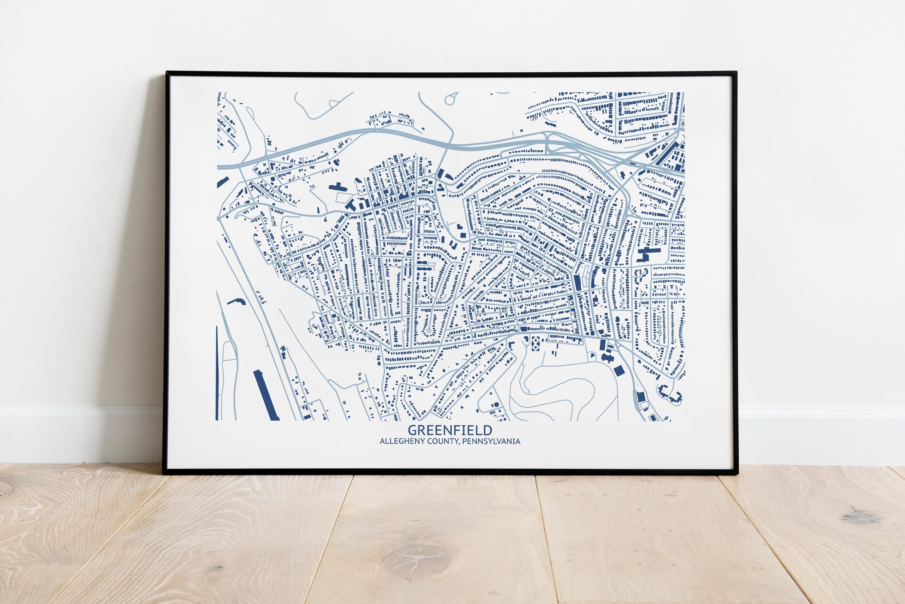 Greenfield - Pittsburgh PA Map - Pittsburgh Map Company - Etsy