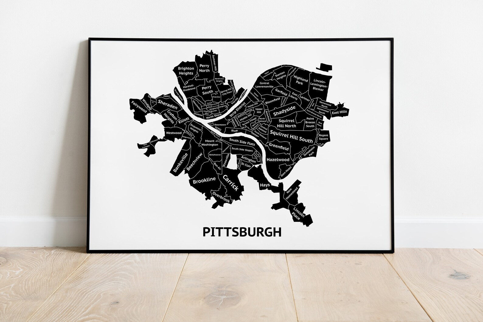 Neighborhoods of Pittsburgh PA Map - Pittsburgh Map Company - Etsy