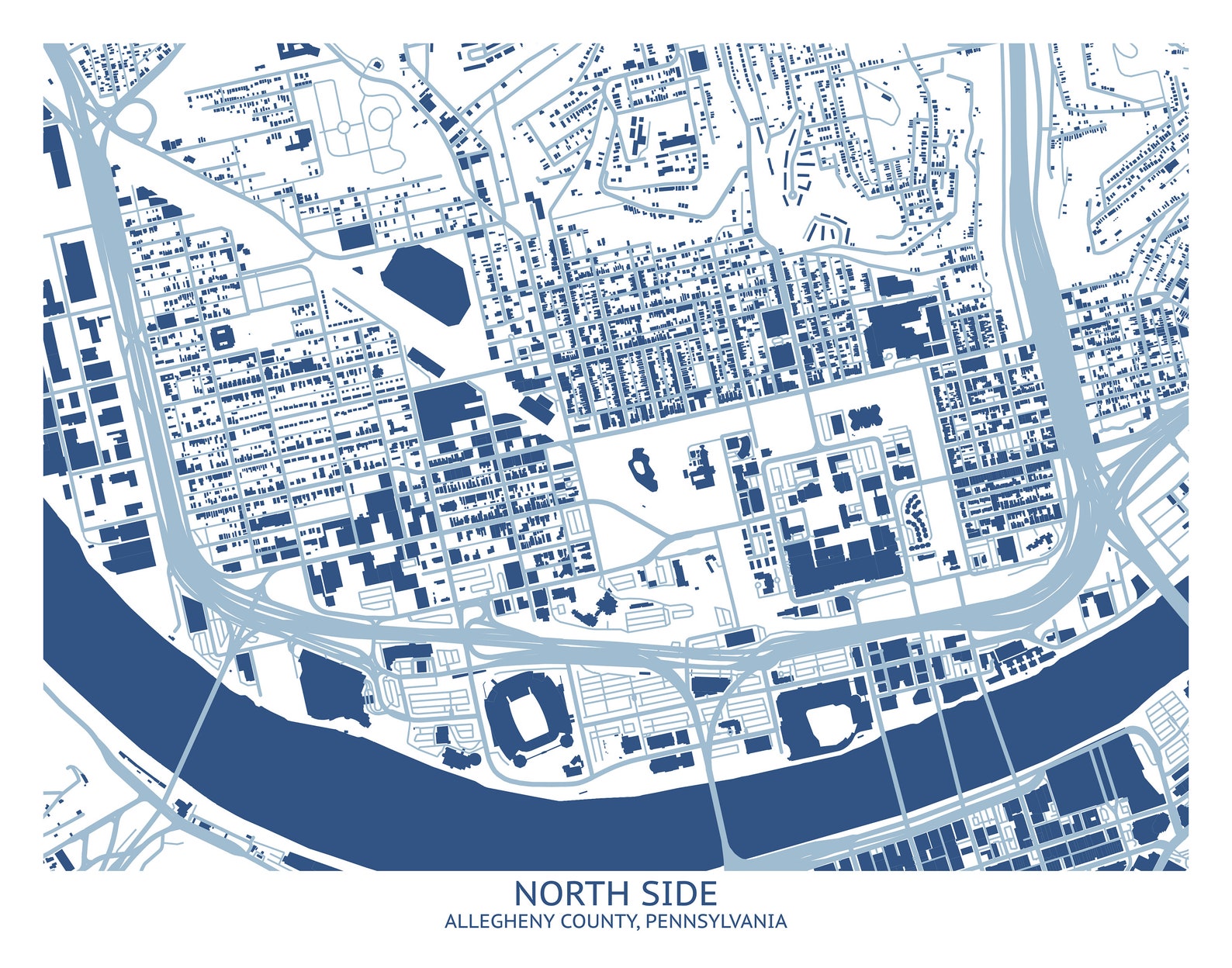 North Side Pittsburgh PA Map Pittsburgh Map Company - Etsy