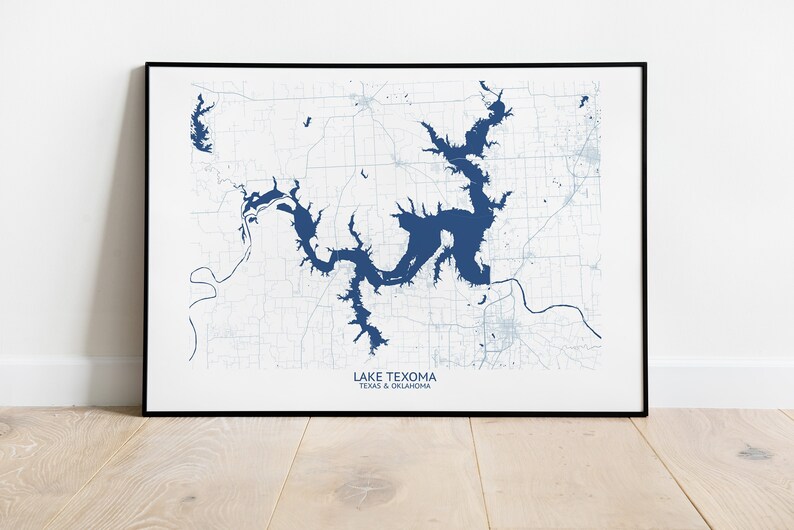 Lake Texoma Texas and Oklahoma Map Pittsburgh Map Company - Etsy