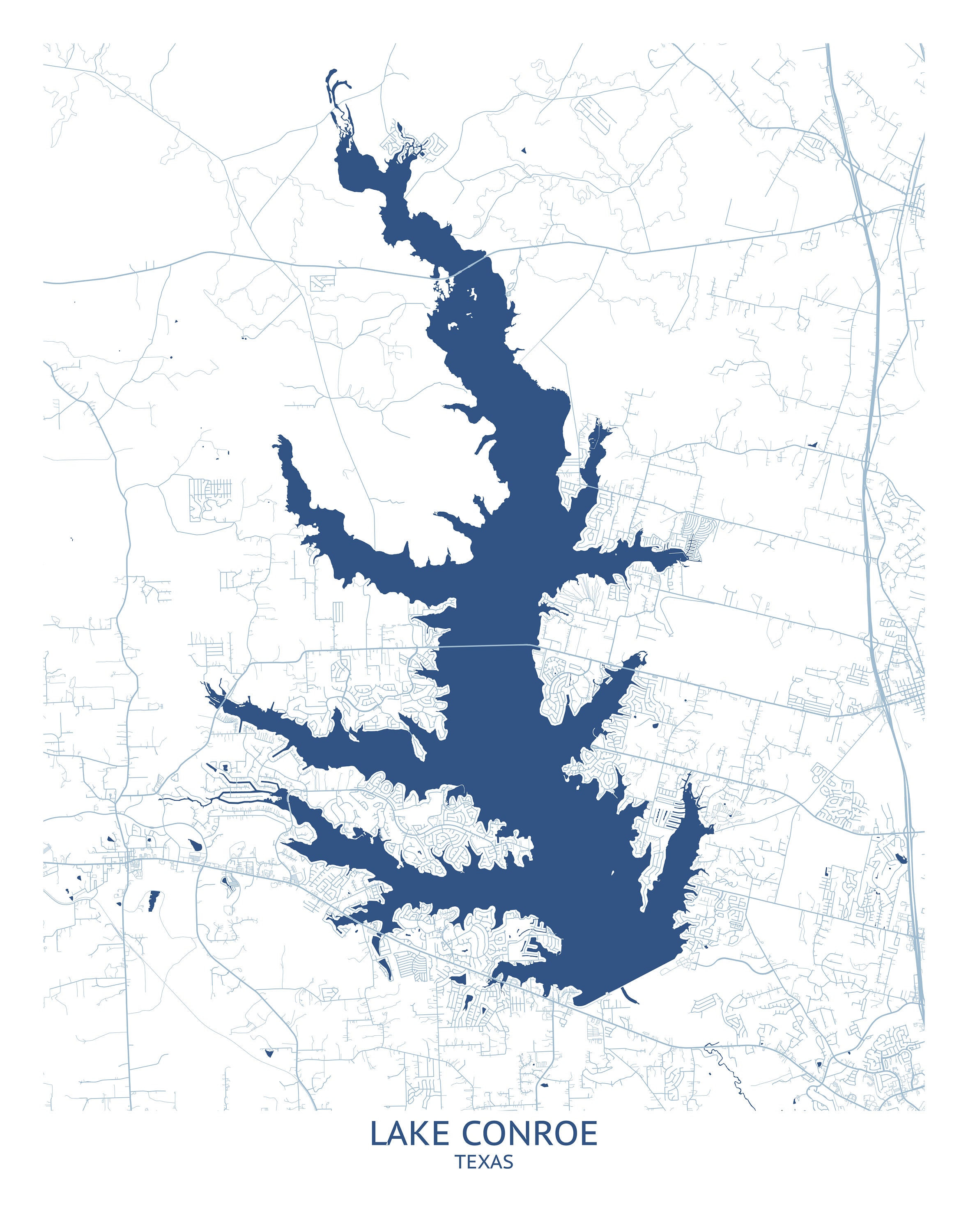 Lake Conroe Texas Map - Pittsburgh Map Company - Etsy