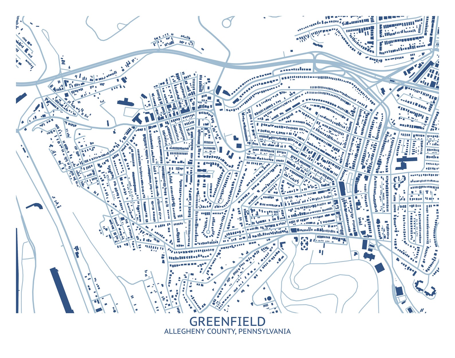 Greenfield - Pittsburgh PA Map - Pittsburgh Map Company - Etsy