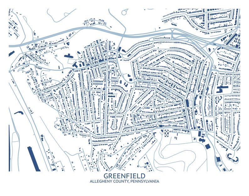 Greenfield - Pittsburgh PA Map - Pittsburgh Map Company - Etsy