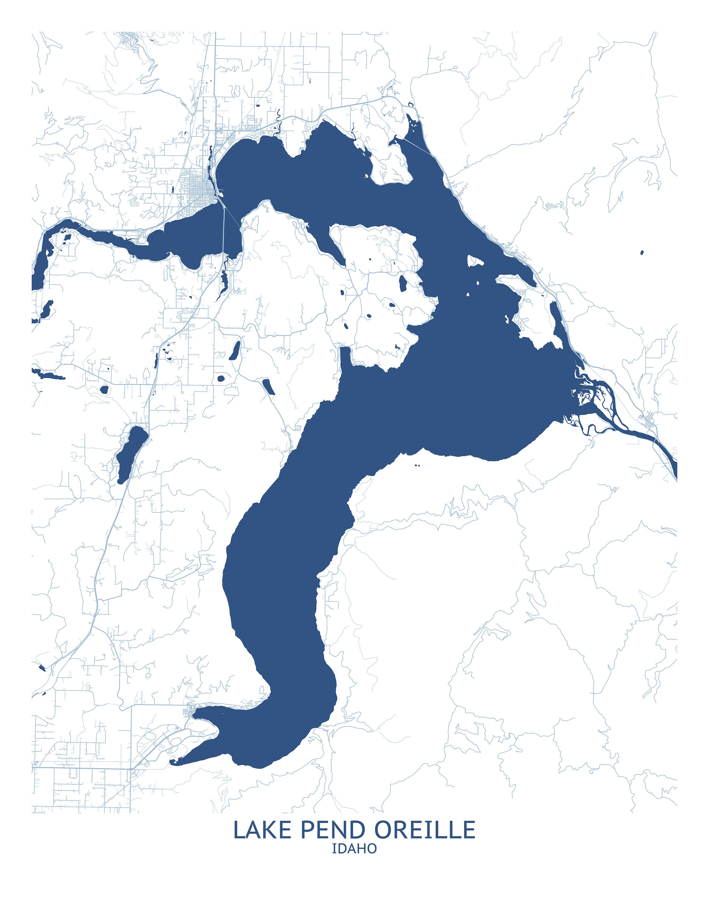 Lake Pend Oreille Idaho Map - Pittsburgh Map Company - Etsy