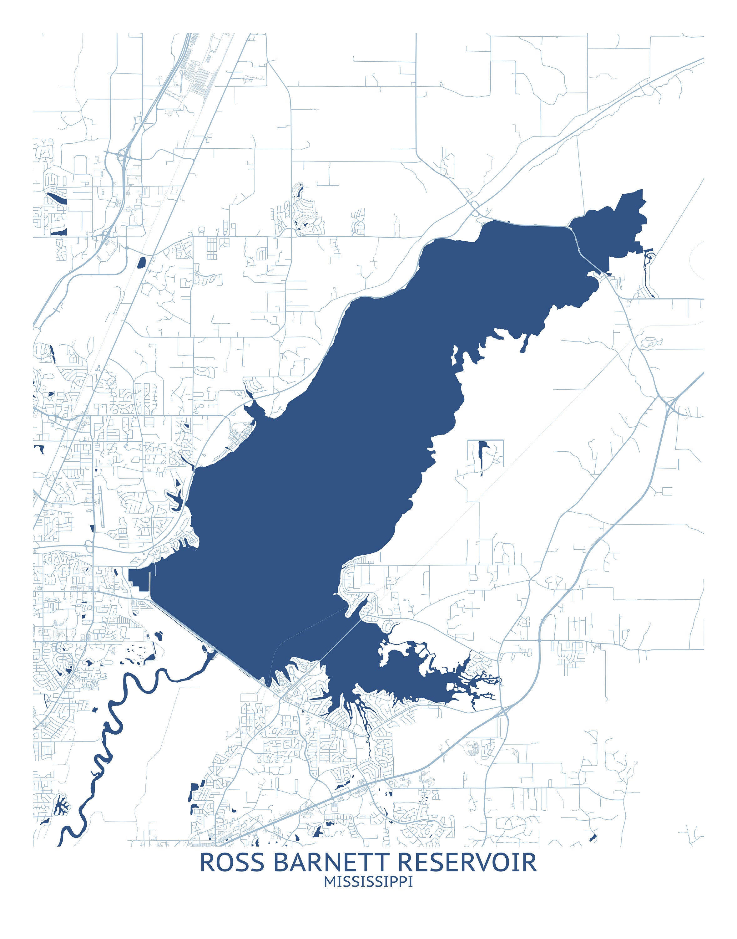 Ross Barnett Reservoir Mississippi Map - Pittsburgh Map Company - Etsy