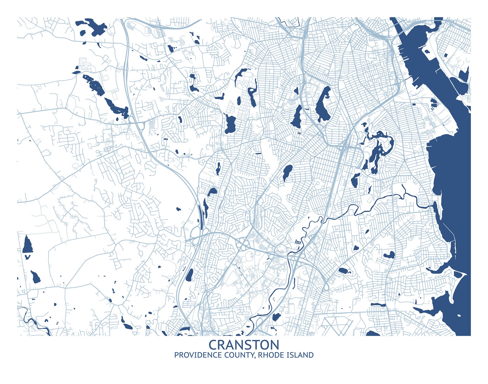 Cranston Rhode Island Map - Pittsburgh Map Company - Etsy
