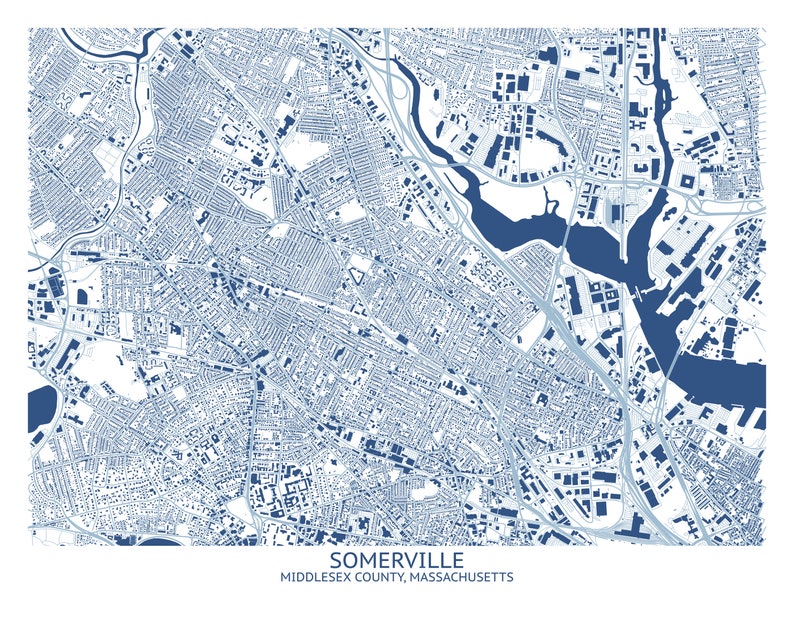 Somerville MA Map - Pittsburgh Map Company - Etsy