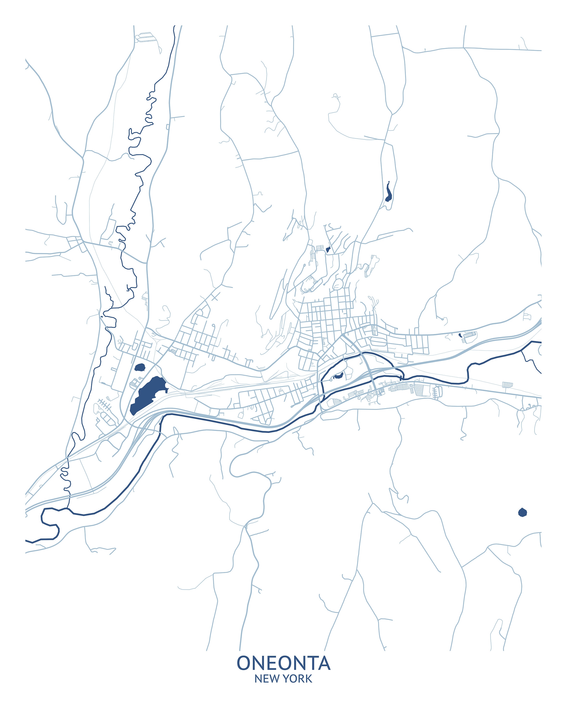 Oneonta New York Map - Pittsburgh Map Company - Etsy