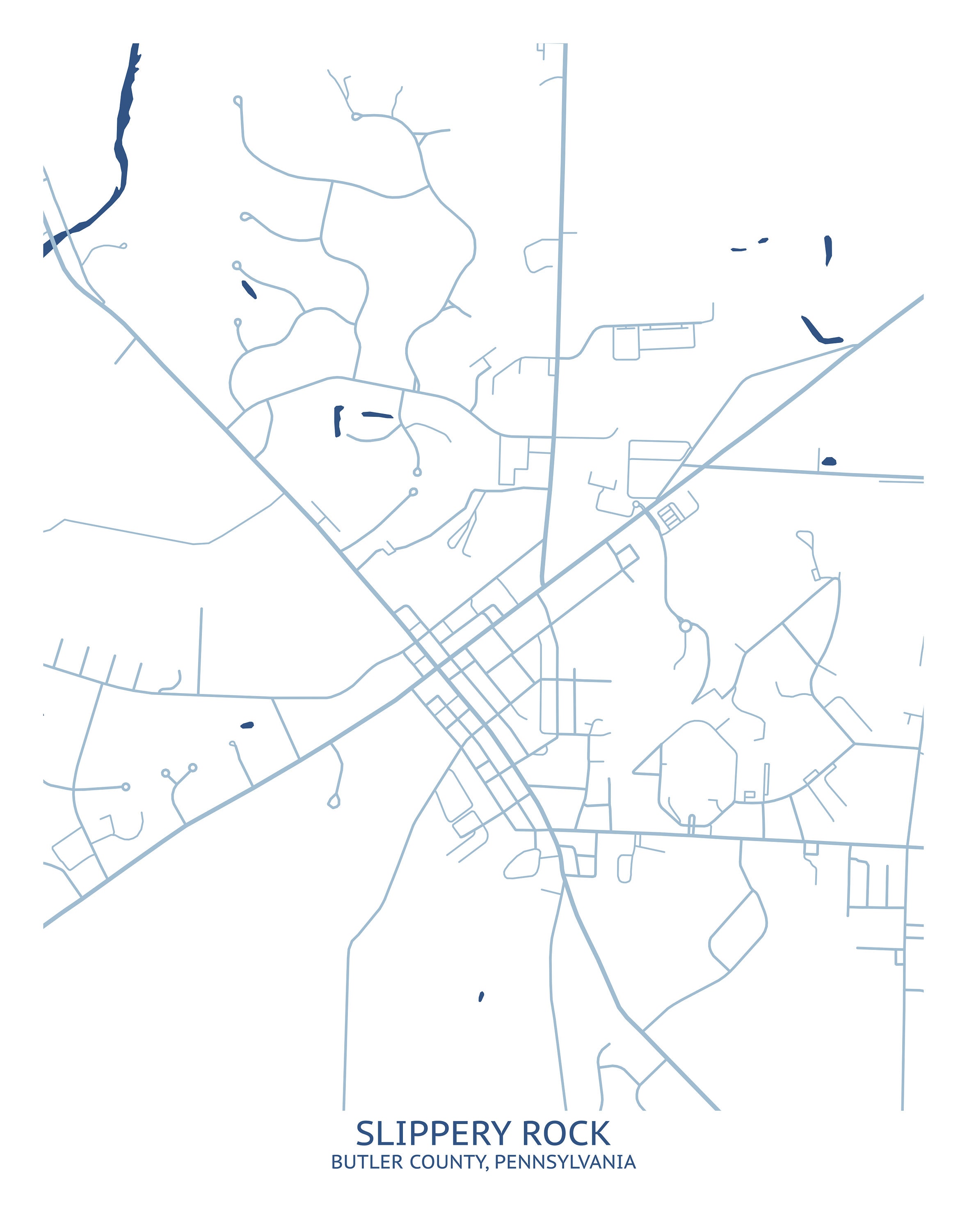 Slippery Rock PA Map - Pittsburgh Map Company - Etsy