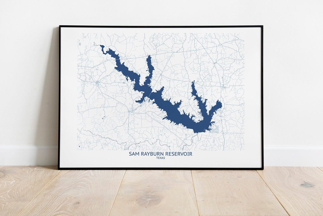 Sam Rayburn Reservoir Texas Map - Pittsburgh Map Company - Etsy
