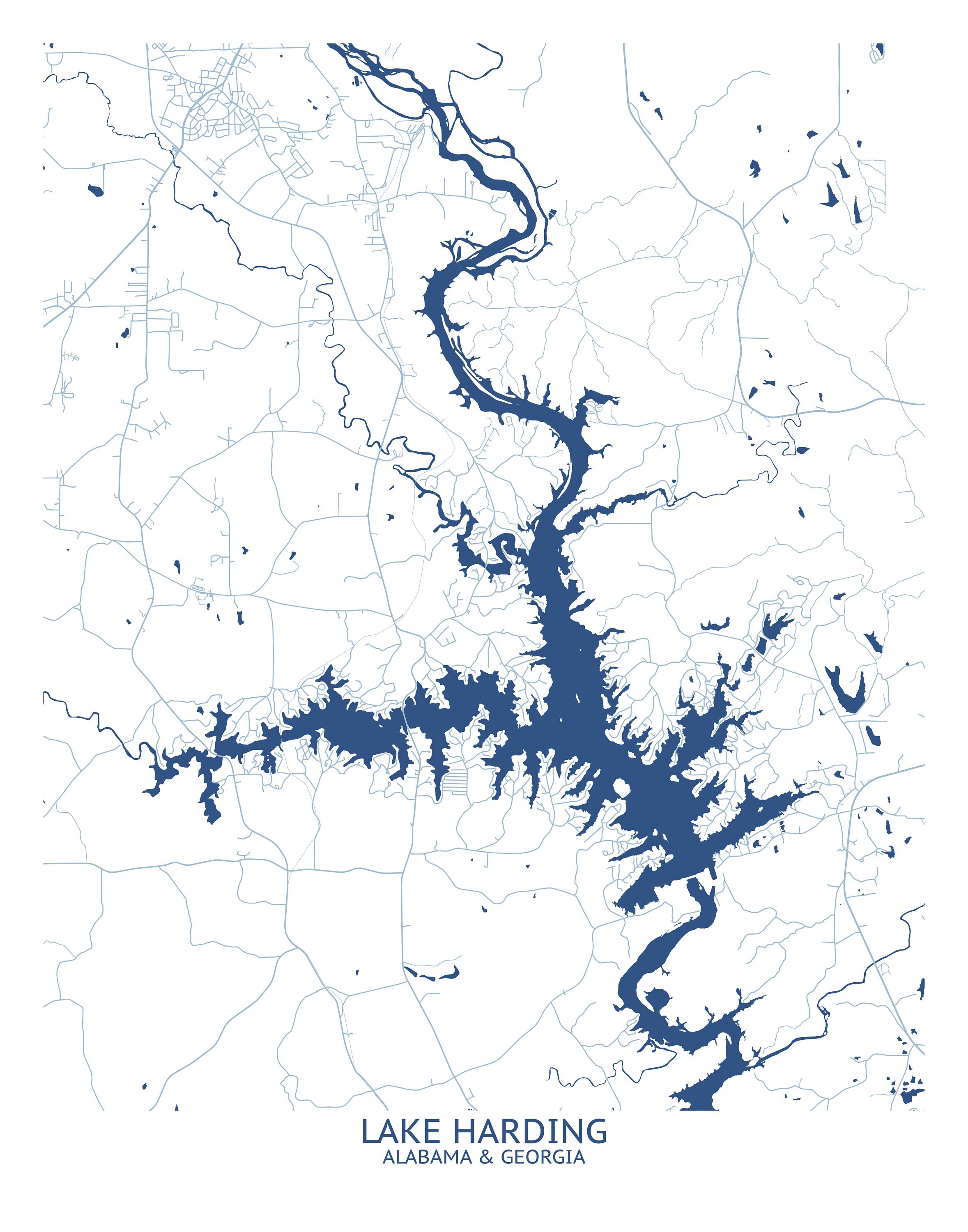 Lake Harding Alabama and Georgia Map - Pittsburgh Map Company - Etsy