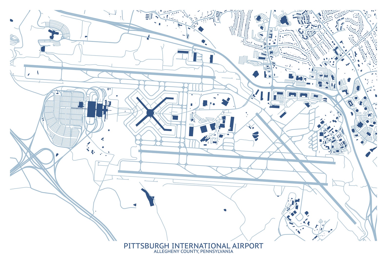 Pittsburgh International Airport Map Pittsburgh Map Company - Etsy ...
