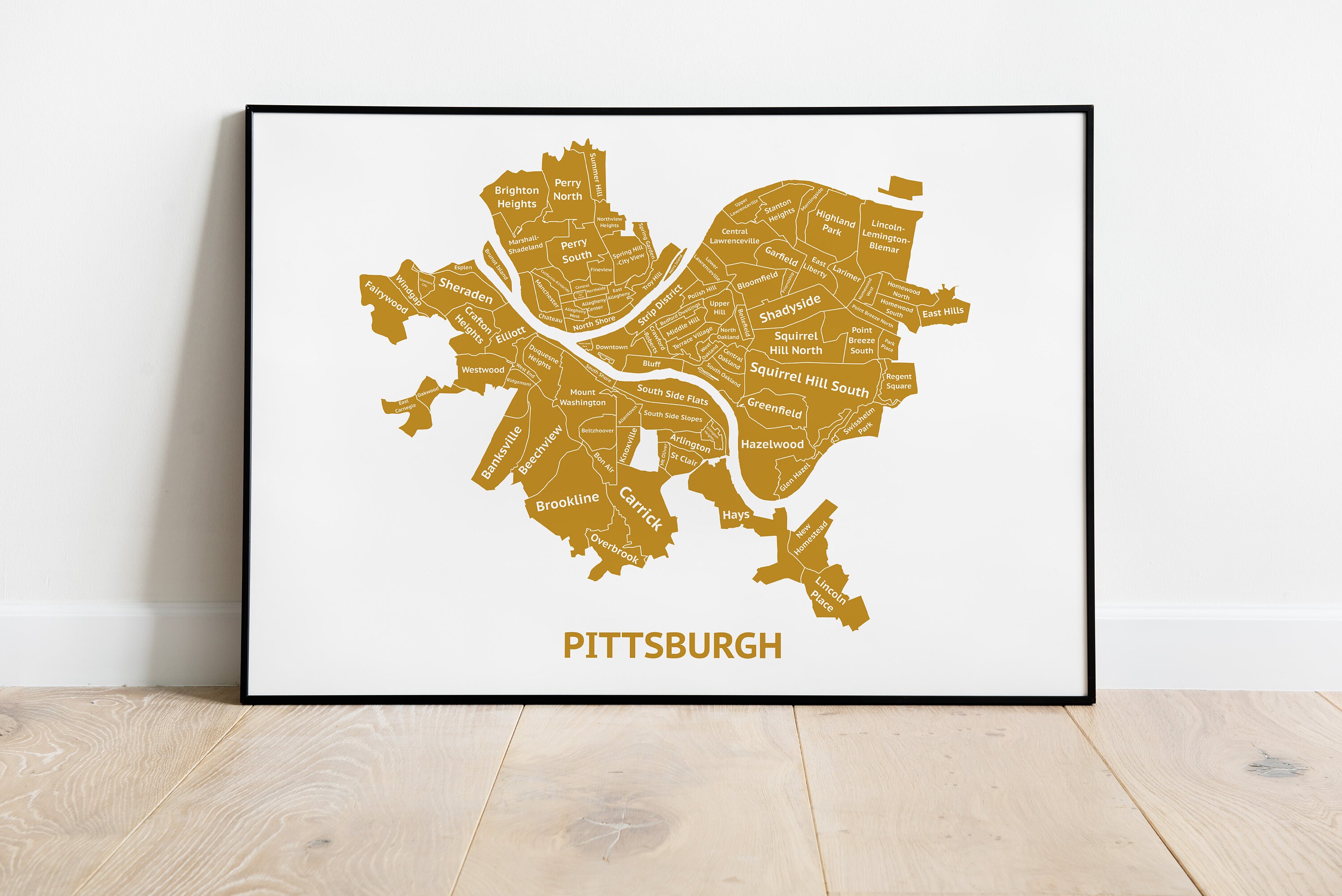 Neighborhoods of Pittsburgh PA Map - Pittsburgh Map Company - Etsy