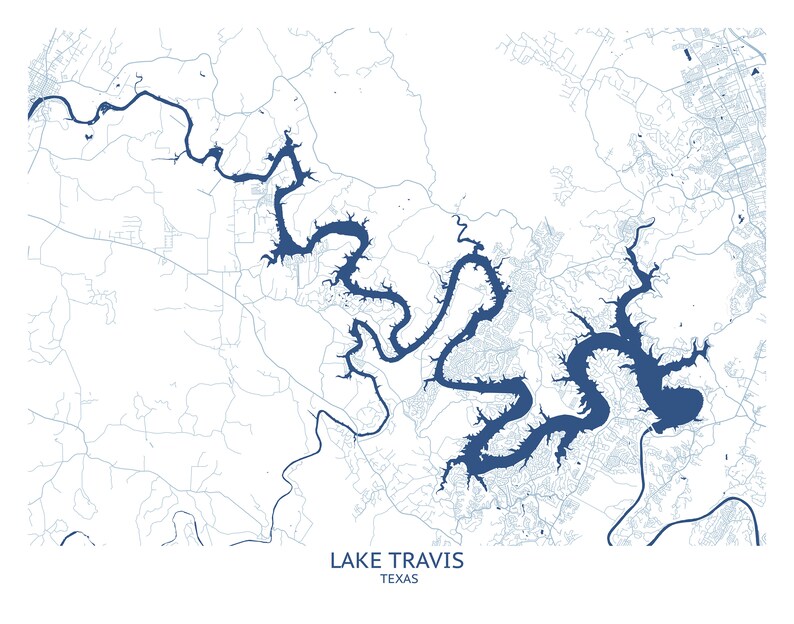 Lake Travis Texas Map - Pittsburgh Map Company - Etsy