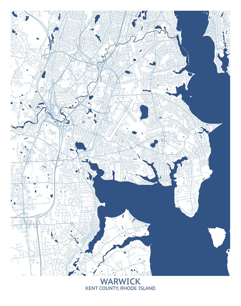 Warwick Rhode Island Map Pittsburgh Map Company - Etsy