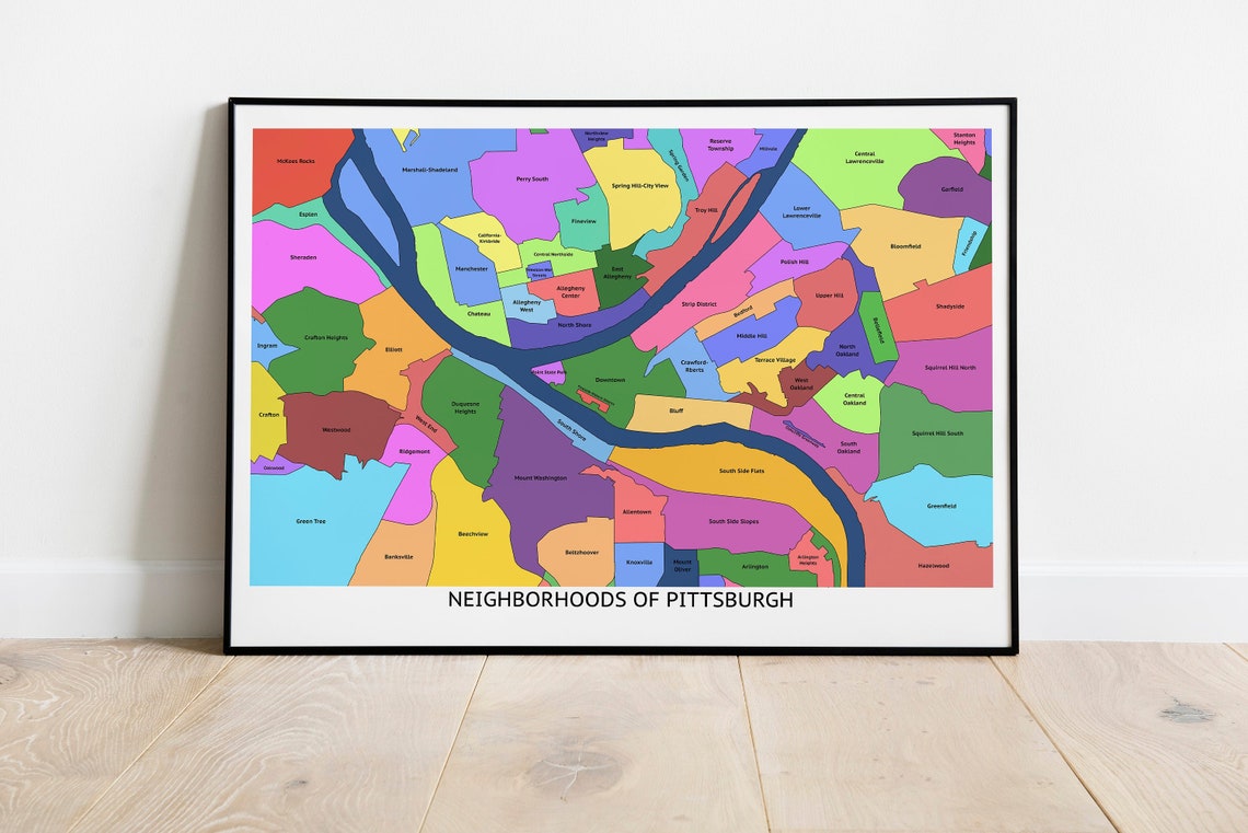 Neighborhoods of Pittsburgh PA Map Pittsburgh Map Company - Etsy