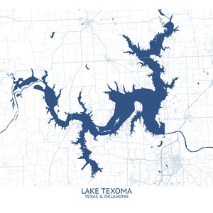 Lake Texoma Texas and Oklahoma Map - Pittsburgh Map Company - Etsy