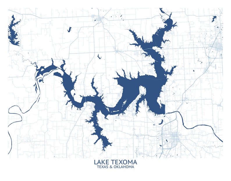 Lake Texoma Texas and Oklahoma Map Pittsburgh Map Company - Etsy