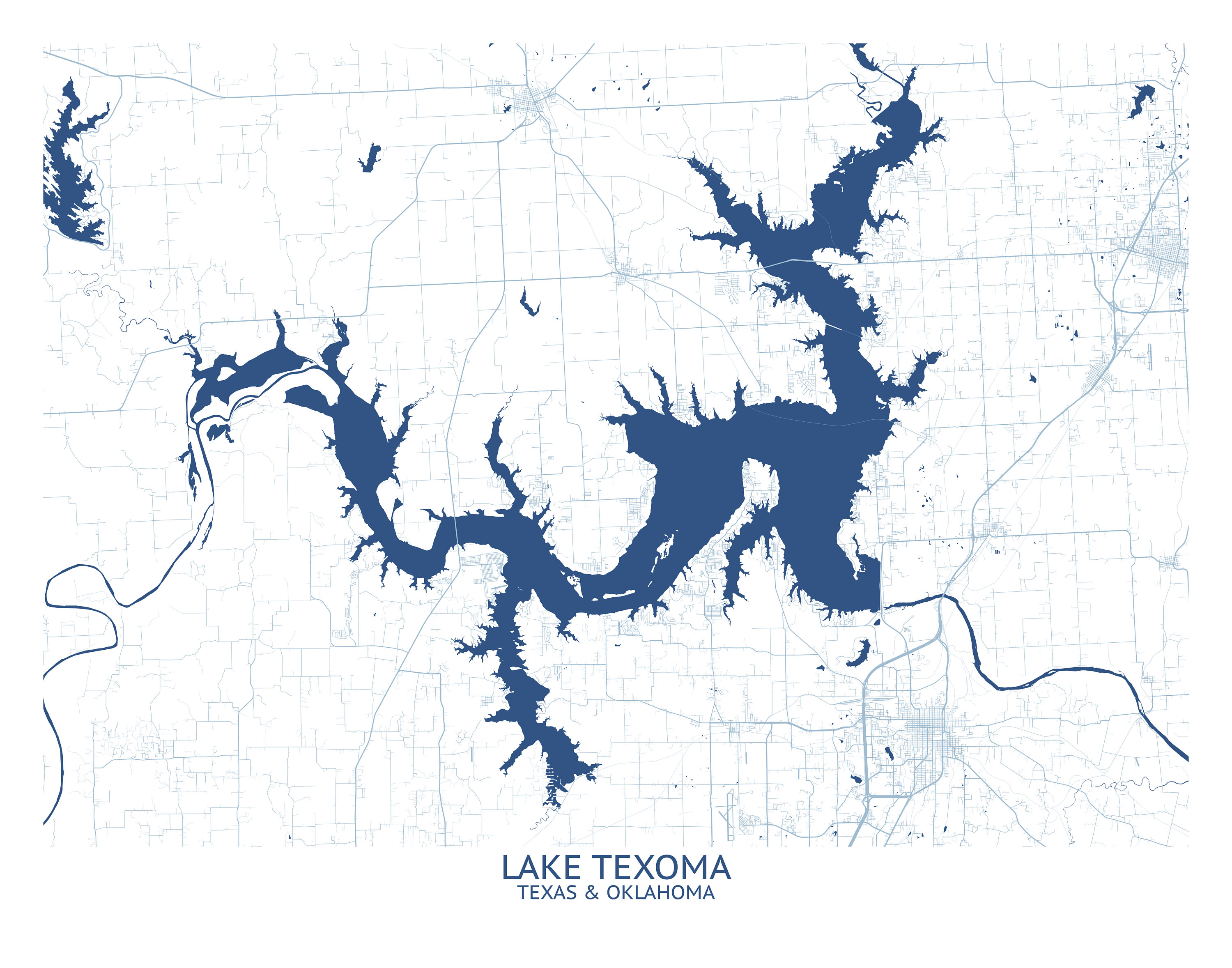 Lake Texoma Texas and Oklahoma Map Pittsburgh Map Company - Etsy